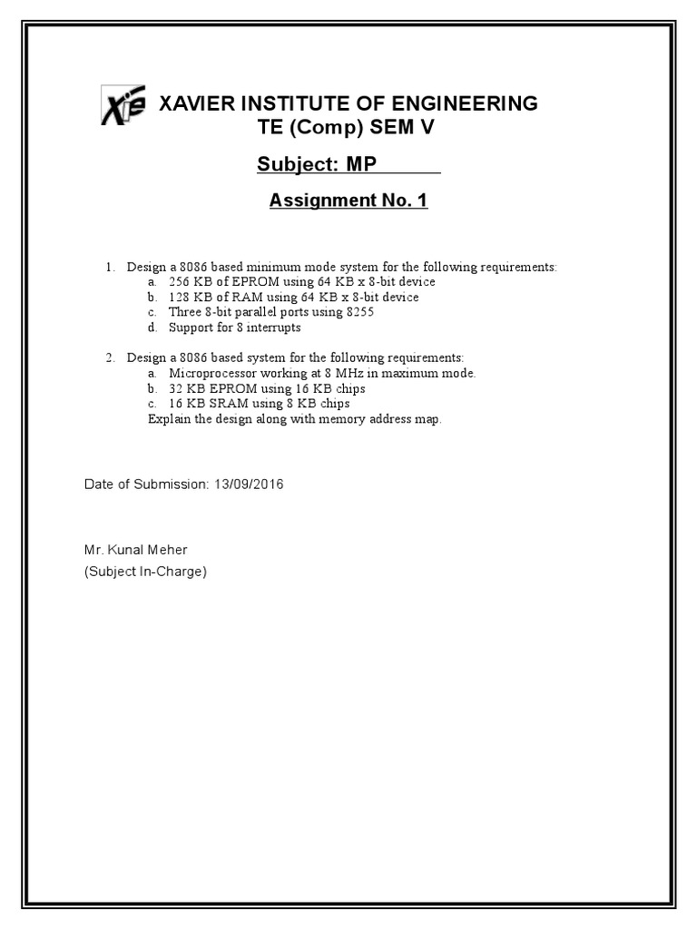 Xavier Institute of Engineering TE (Comp) SEM V Subject: MP: Assignment No. 1 | PDF | Computers