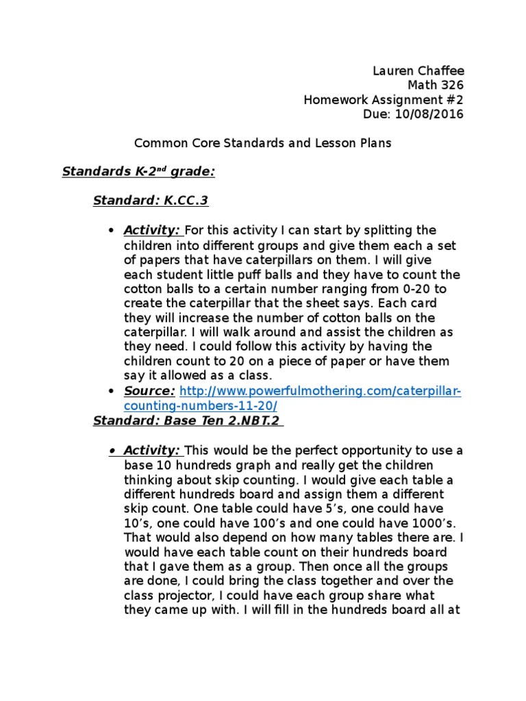 Standards K-2 Grade: Standard: K.CC.3 Activity: For This Activity I Can ...