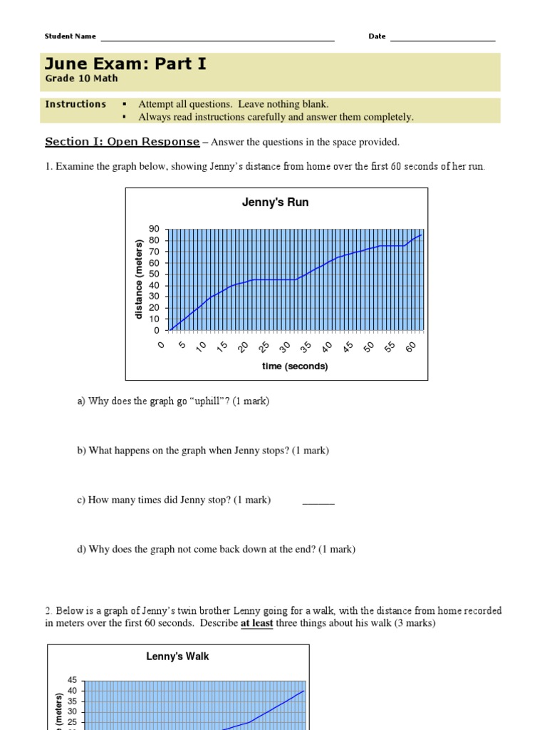June Exam: Part I: Section I: Open Response - Answer The Questions in ...