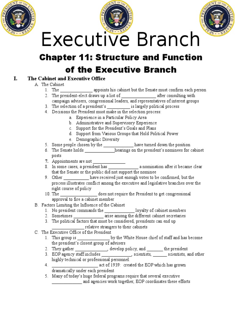 Executive Branch: Chapter 11: Structure and Function of The Executive ...