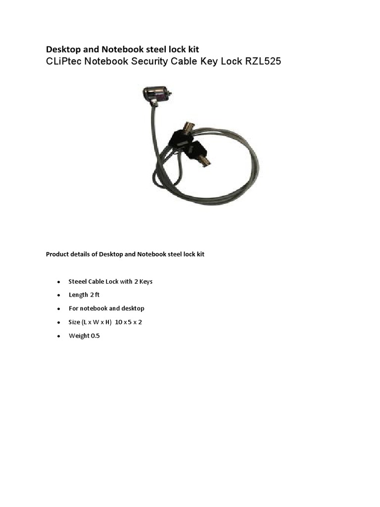 Secure Your Devices: A 2 Foot Steel Notebook and Desktop Lock Cable Kit ...
