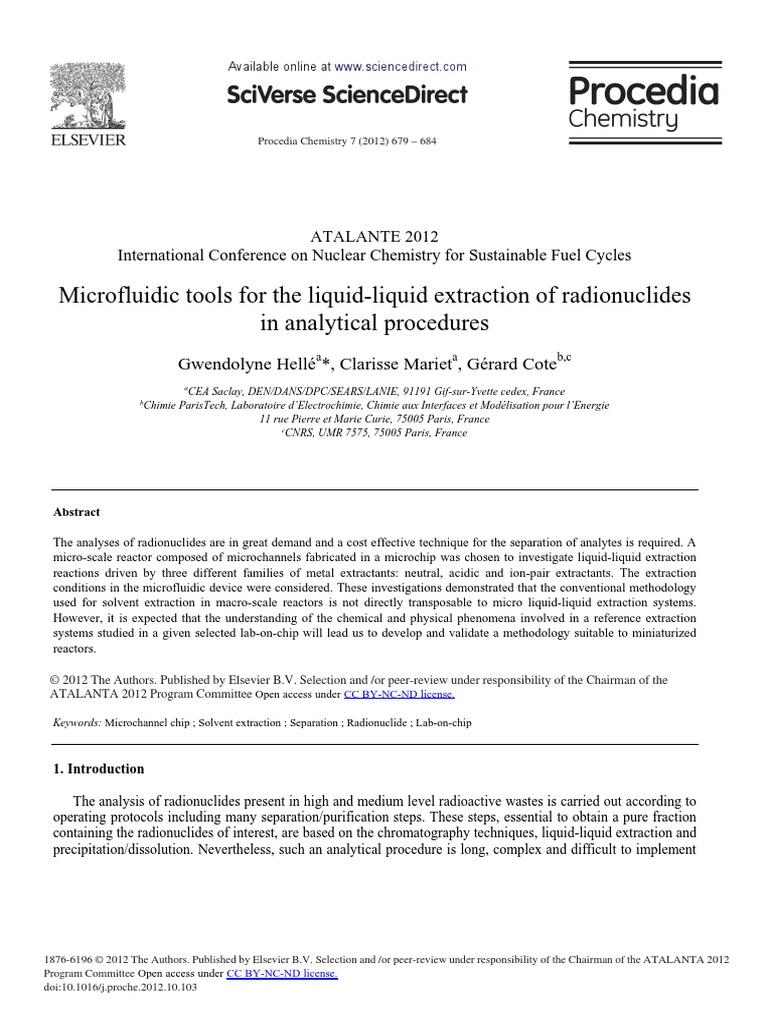 Microfluidic Tools For The Liquid-Liquid Extraction of Radionuclides in ...