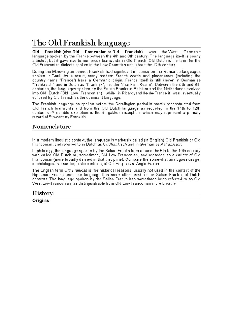The Old Frankish Language | PDF | Franks | Languages