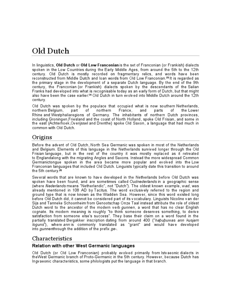 The Old Dutch Language | PDF | Phonology | Oral Communication