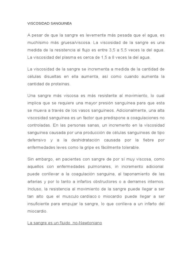 Viscosidad Sanguinea | PDF | Sangre | Viscosidad