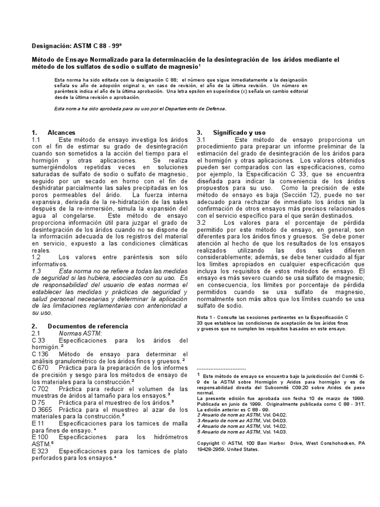 ASTM C 88-99a | PDF | sal | Porcentaje