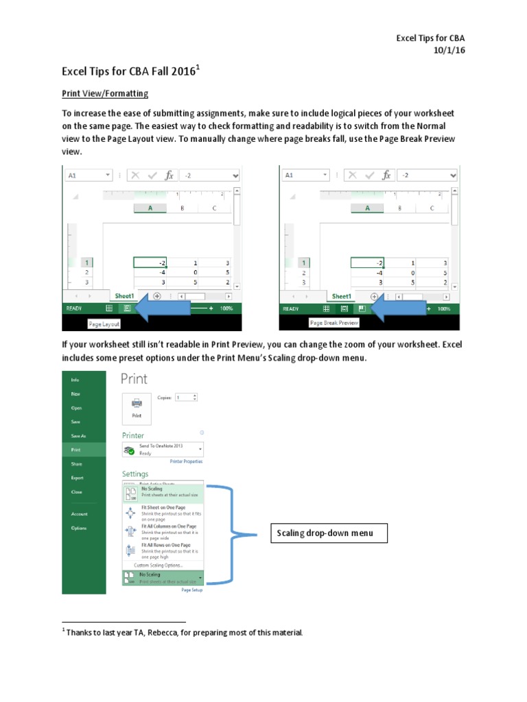 Excel Tips For CBA Fall 2016: Thanks To Last Year TA, Rebecca, For Preparing Most of This ...