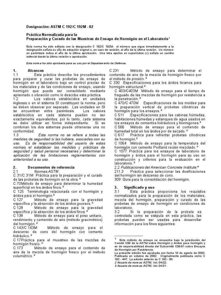 Astm C 192-02 | PDF | Cemento | Absorción (Química)