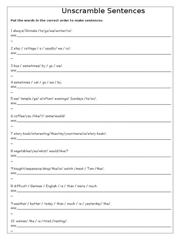 Unscramble Sentences | PDF