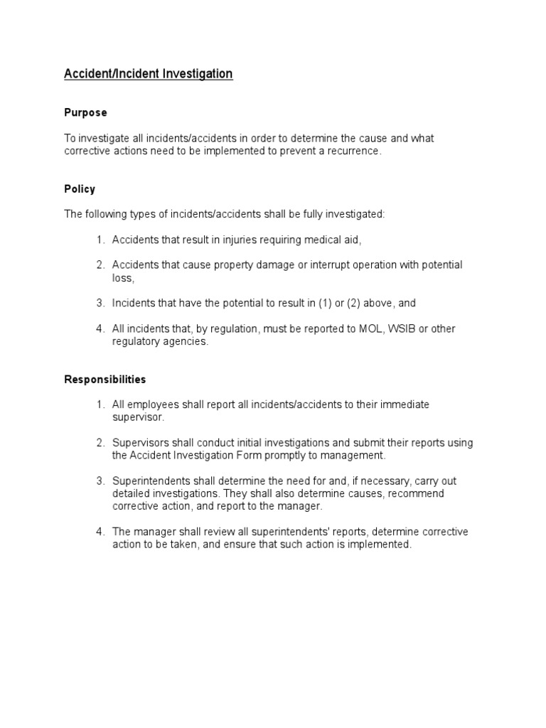 Accident/Incident Investigation: Purpose | PDF