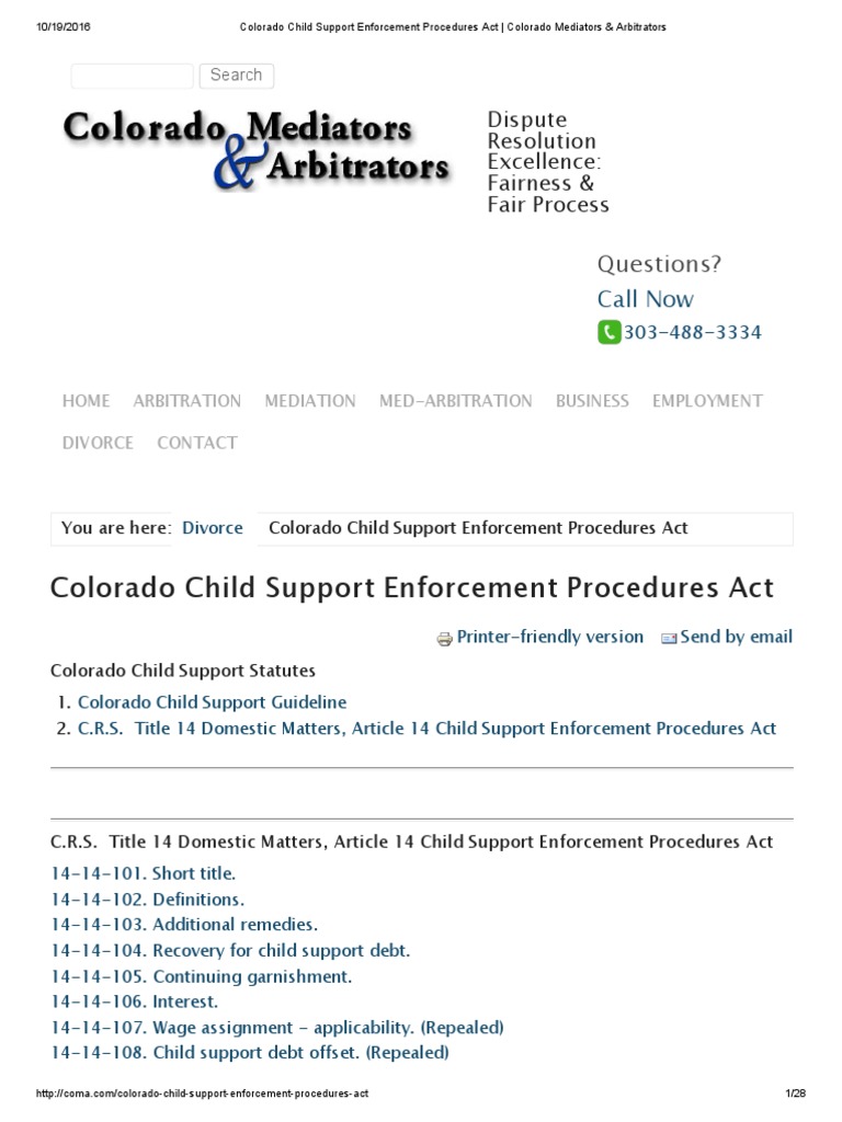 Colorado Child Support Enforcement Procedures Act - Colorado Mediators ...