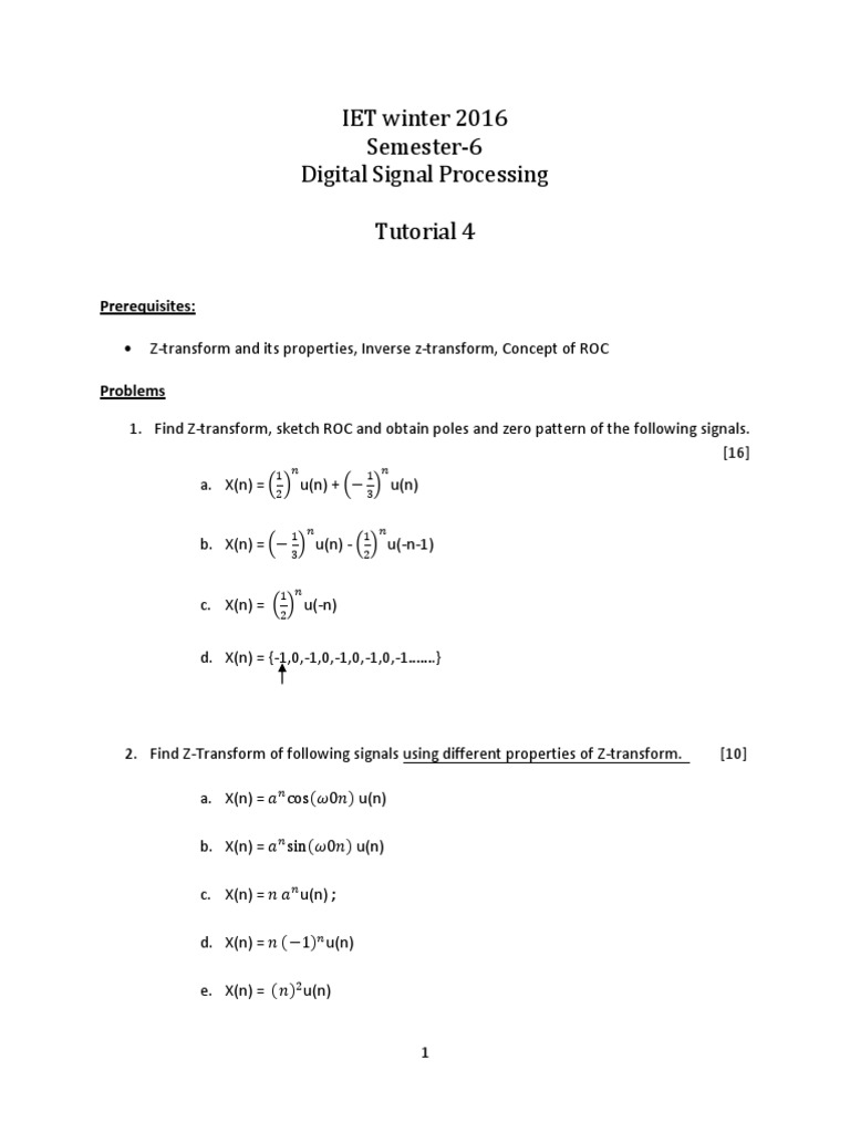DSP Tutorial 4: Z-Transform Problems | PDF | Science & Mathematics ...