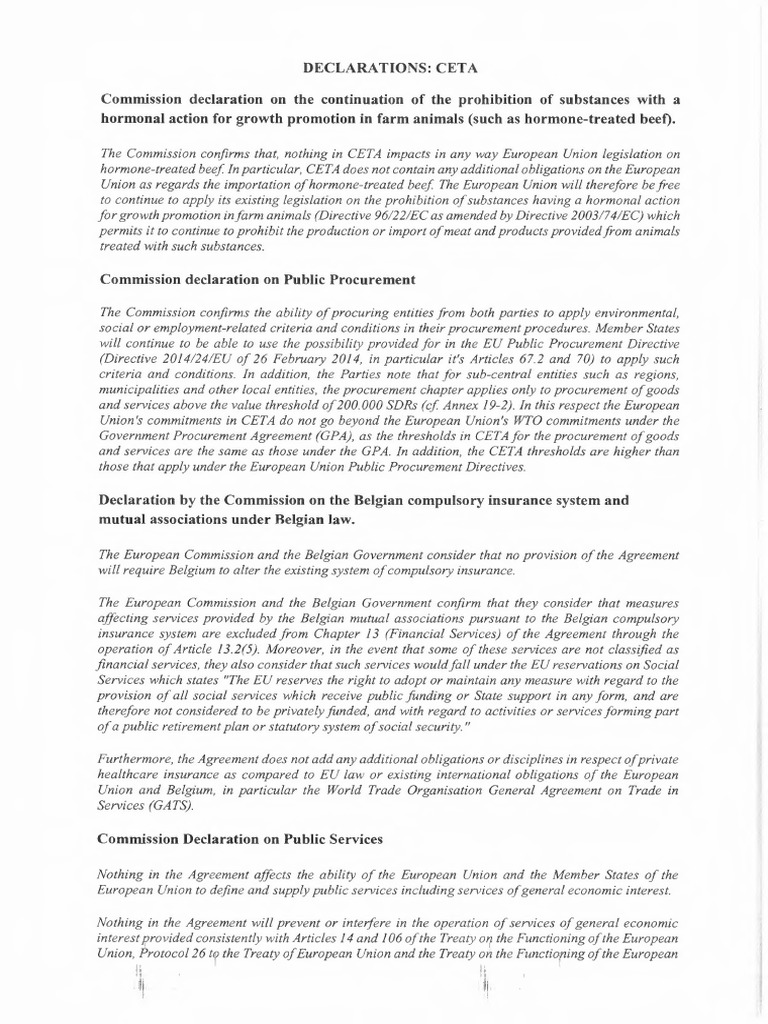 Verklaringen Ceta | PDF | European Union | European Commission