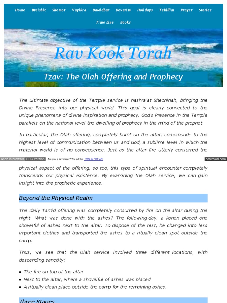 Rav Kook Torah: Tzav: The Olah Offering and Prophecy | PDF | Sacred ...