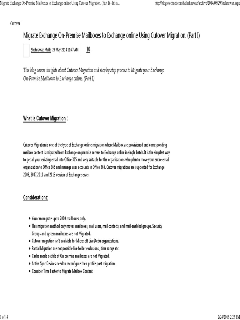 Cutover Migration | PDF | Microsoft Exchange Server | Office 365
