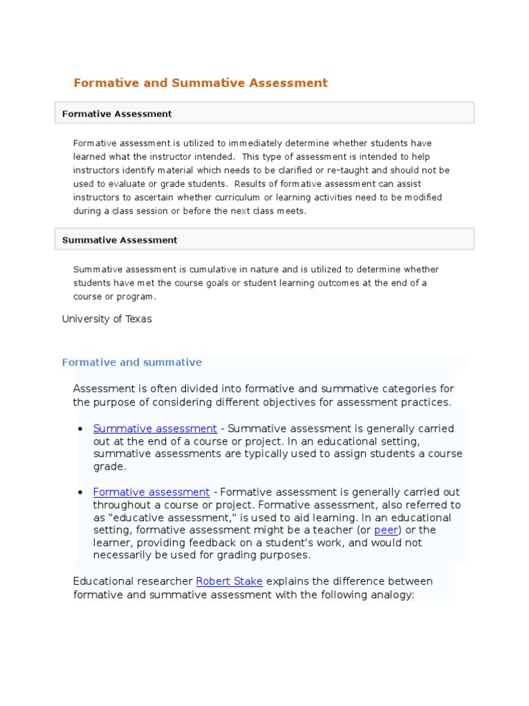 Formative and Summative Assessment | PDF | Educational Assessment ...