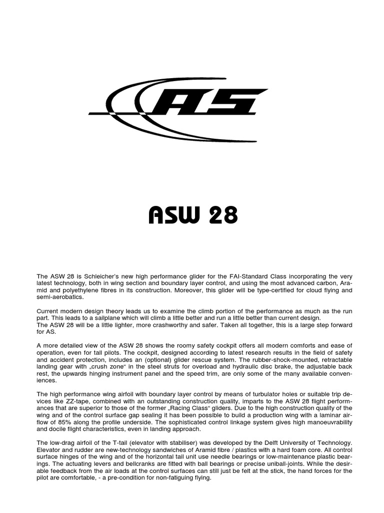 ASW28 | PDF | Glider (Sailplane) | Flight Control Surfaces