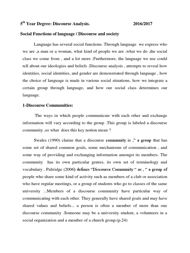 Social Functions Of Language In Discourse Analysis Pdf Identity Social Science Discourse 2281