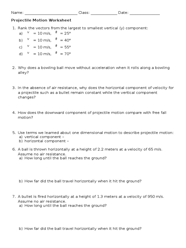 Worksheet Projectile Motion | PDF