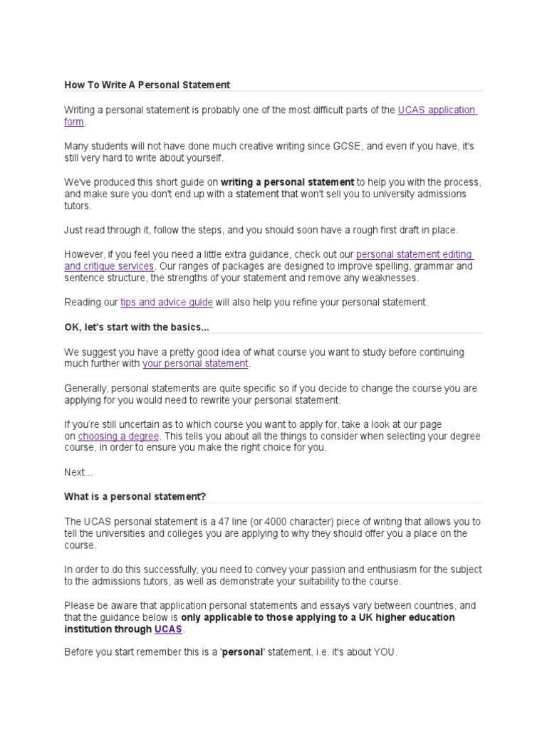 How To Write A Personal Statement | PDF | University And College ...
