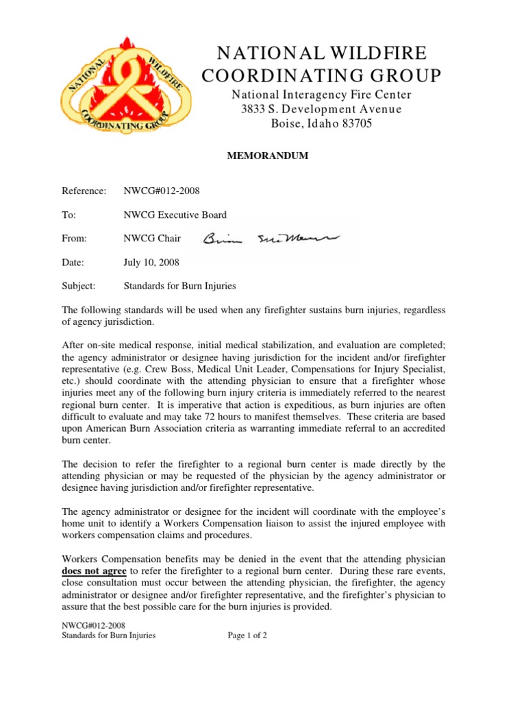 NWCG Burn Standards Memo | PDF | Burn | Firefighter