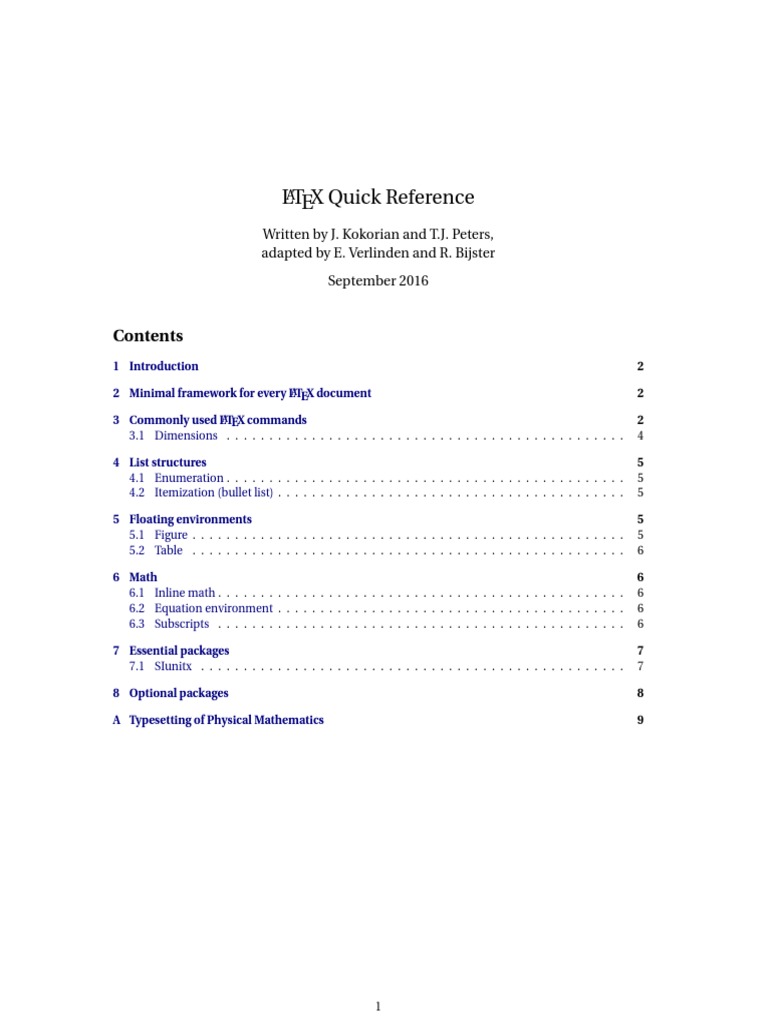 L TEX Quick Reference: A Written by J. Kokorian and T.J. Peters ...