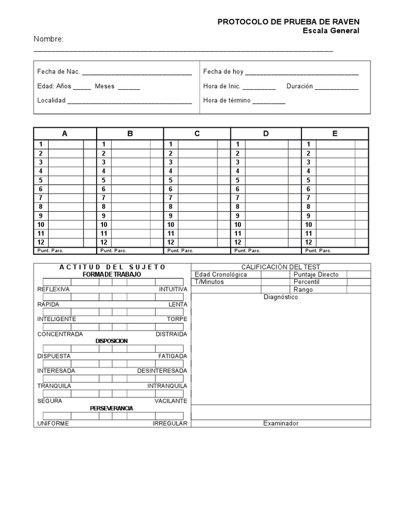 Protocolo de Prueba de Raven Escala General | PDF | Crecimiento personal y profesional