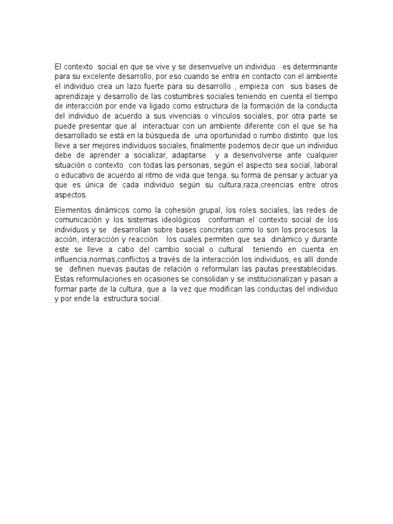 El Contexto Social en Que Se Vive y Se Desenvuelve Un Individuo Es ...