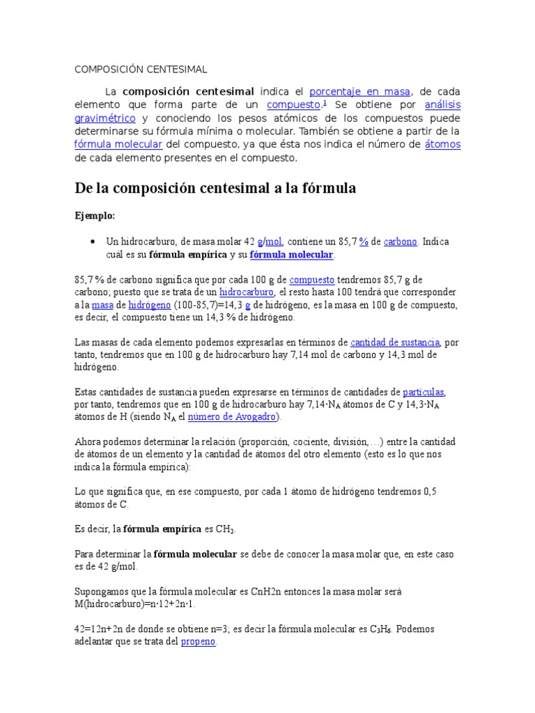 Composición Centesimal en Química | PDF | Mole (Unidad) | Química