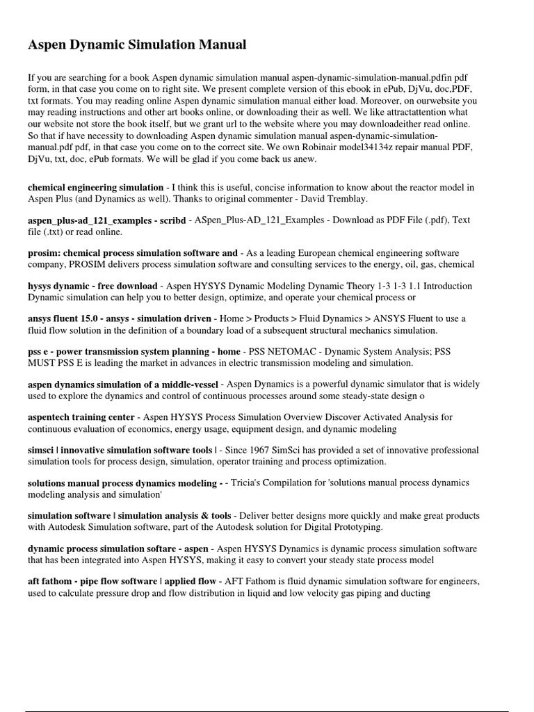 Aspen Dynamic Simulation Manual | PDF | Simulation | Fluid Dynamics