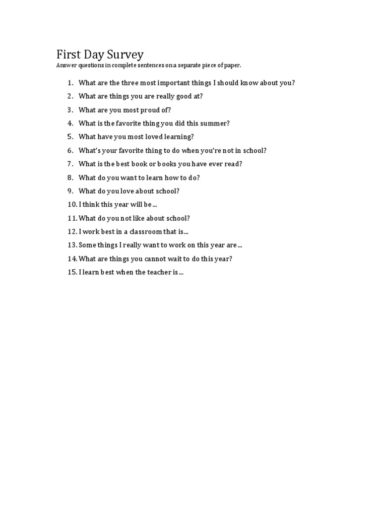 First Day Survey | PDF