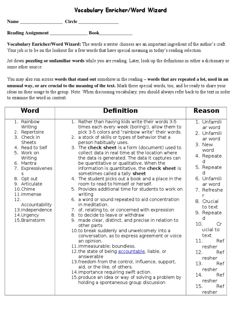 Word Wizard Role Sheet | PDF