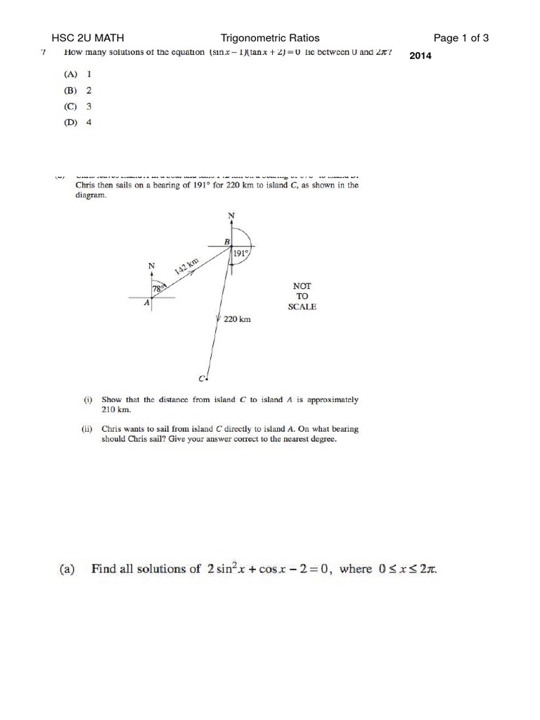 HSC 2U Math Trigonometric Ratios Page 1 of 3 | PDF
