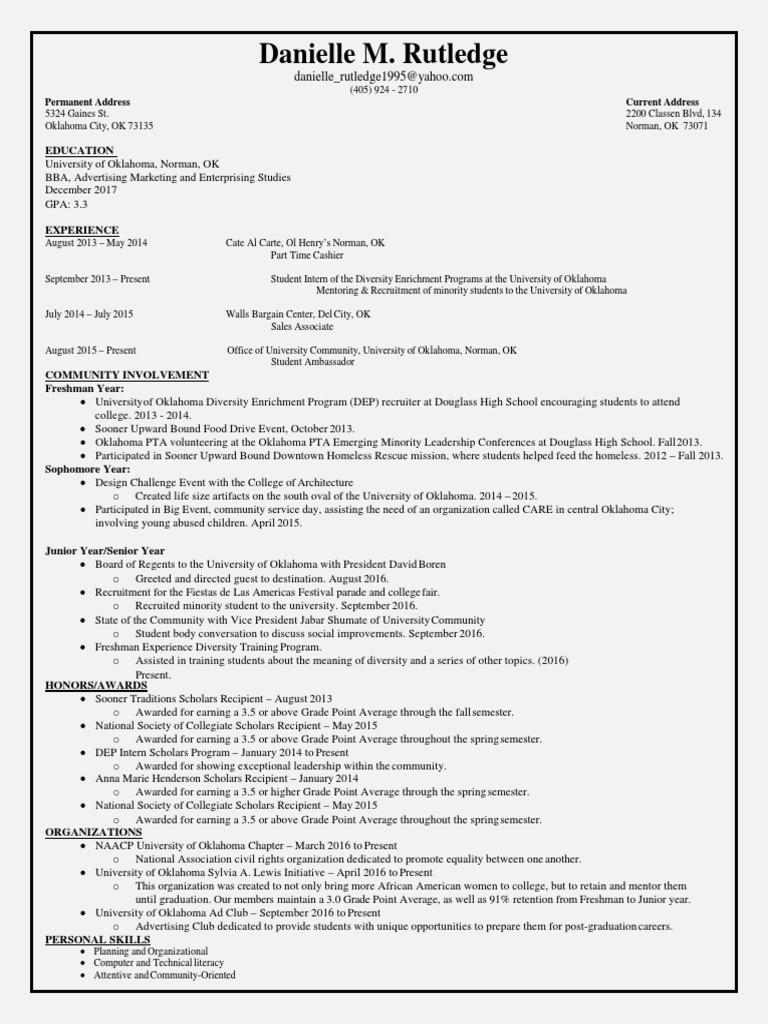 Danielle Rutledge Resume Word Version 2 | PDF | University Of Oklahoma ...