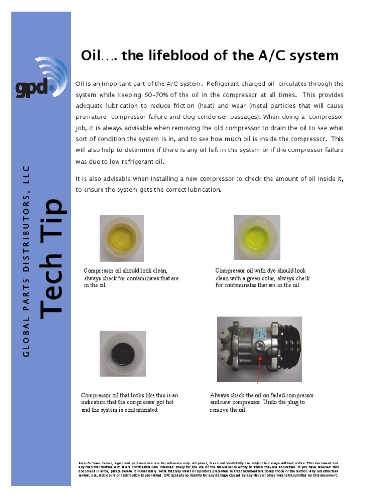 GPD Tech Tip Compressor Oil | PDF | Air Conditioning | Mechanical Engineering