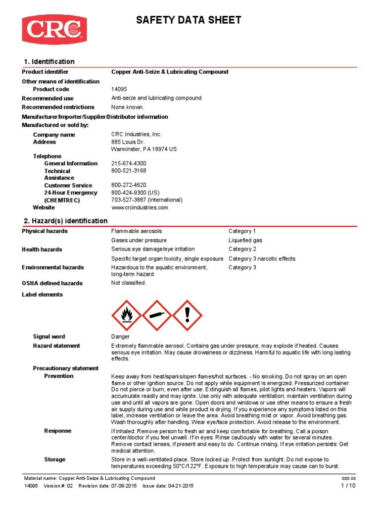 Anti-Seize & Lubricating Compound - Sds | PDF | Firefighting ...