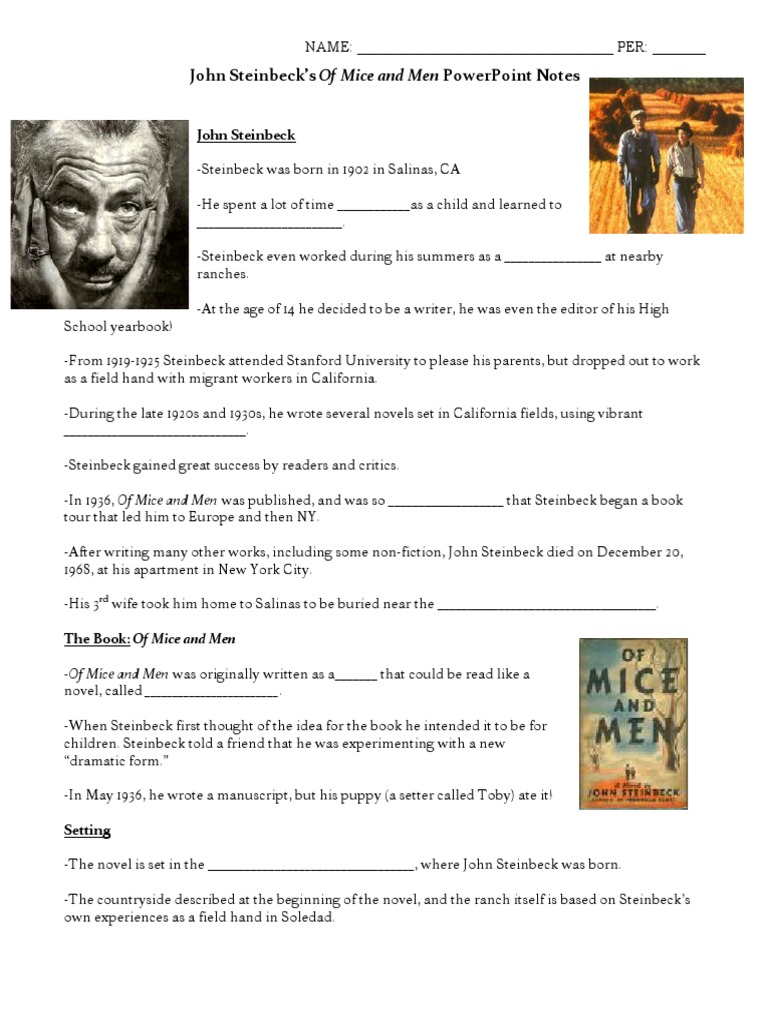 Of Mice and Men Guided Powerpoint Notes | PDF | John Steinbeck | Dust Bowl