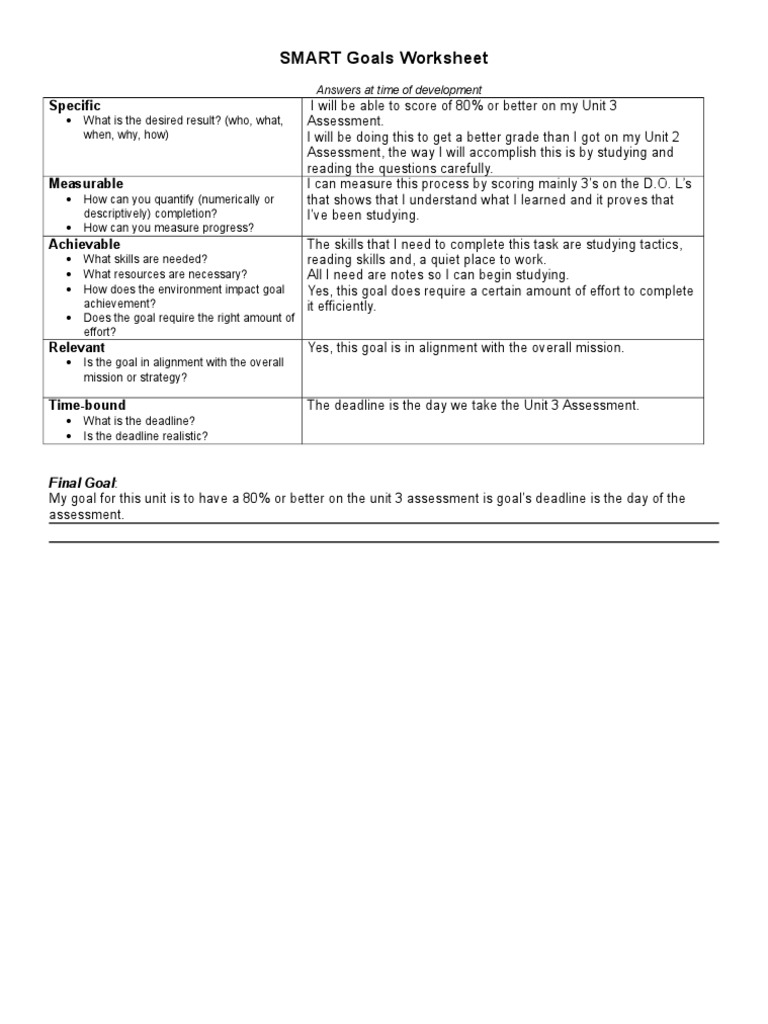SMART Goals Worksheet: Specific | PDF | Career & Growth | Self-Improvement