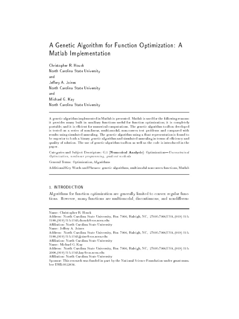 A Genetic Algorithm For Function Optimization: A Matlab Implementation | Download Free PDF ...