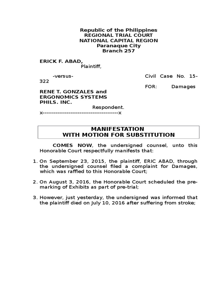 Republic of The Philippines Regional Trial Court National Capital ...