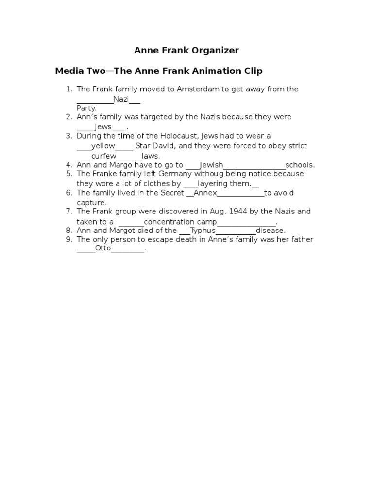 Anne Frank Organizer | PDF | Anne Frank | Nazi Germany