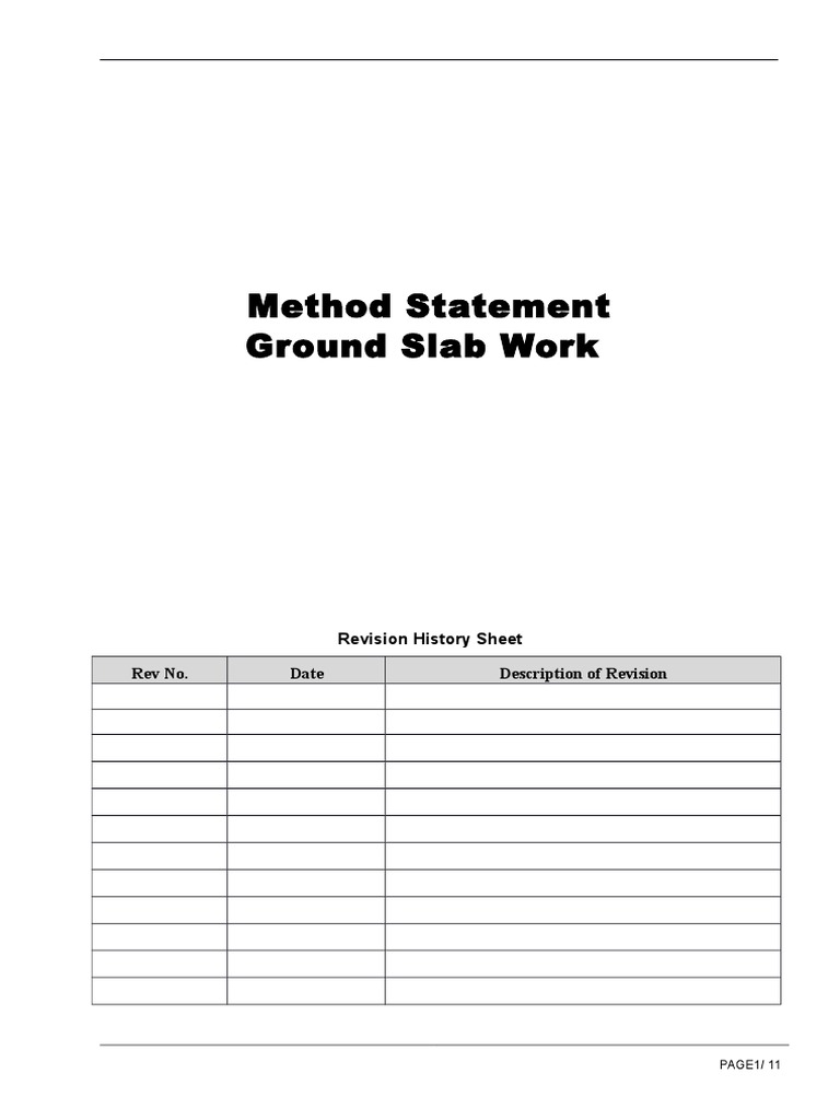Method Statement Ground Slab Work: Revision History Sheet Rev No. Date ...