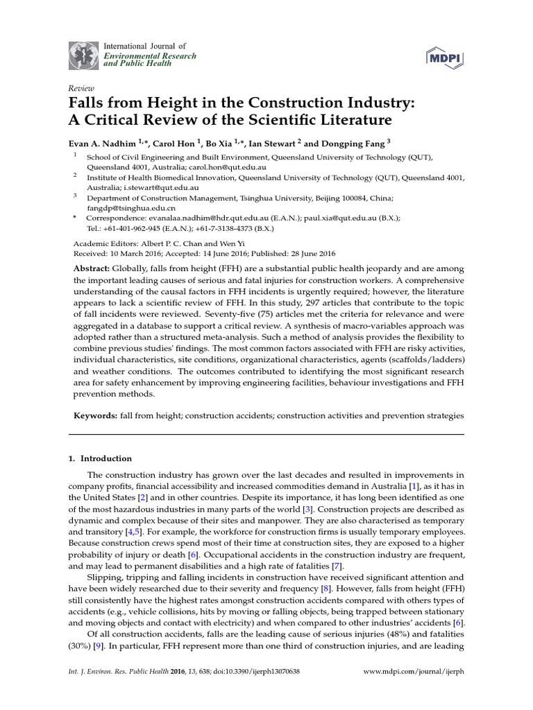 Falls From Height in The Construction Industry: A Critical Review of ...