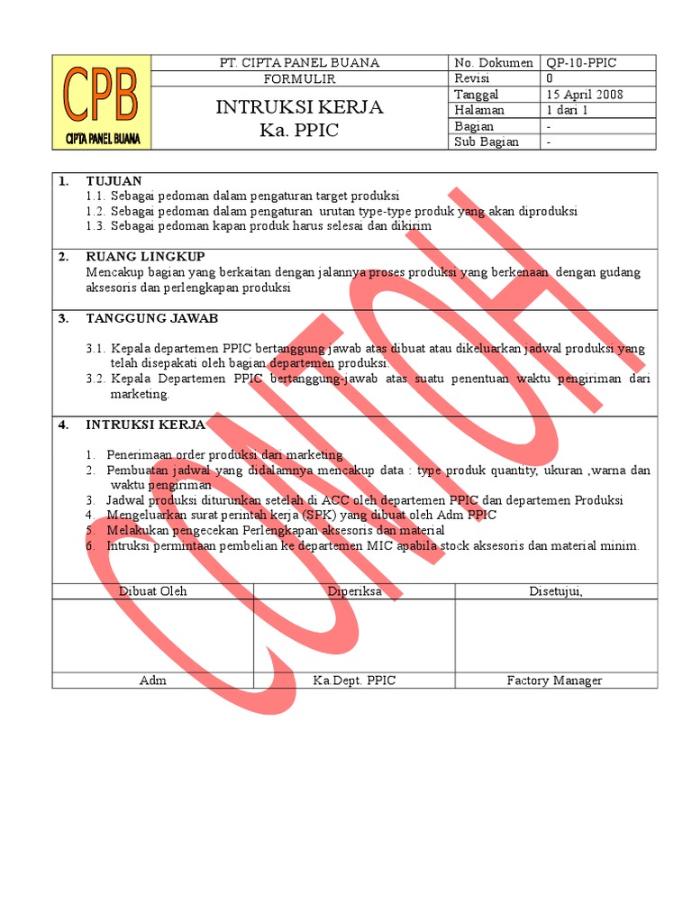 Instruksi Kerja Ppic-Contoh | PDF | Teknologi & Rekayasa | Komputer