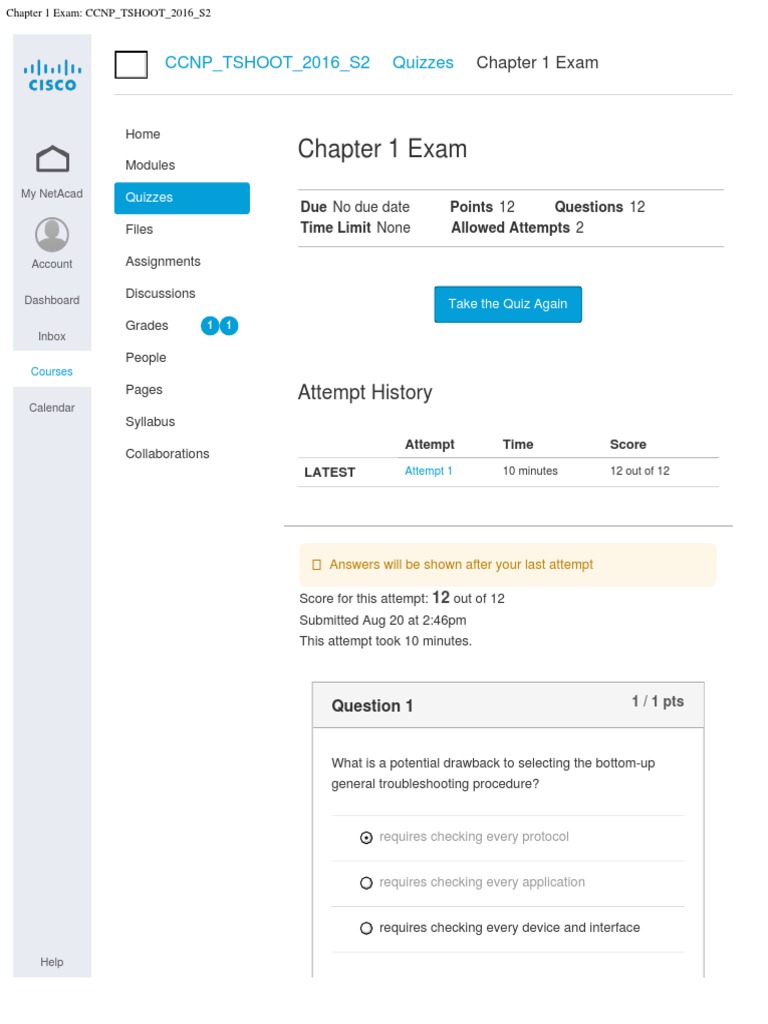 Chapter 1 Exam CCNP Tshoot 2016 s2 | PDF | Router (Computing) | Computer Network