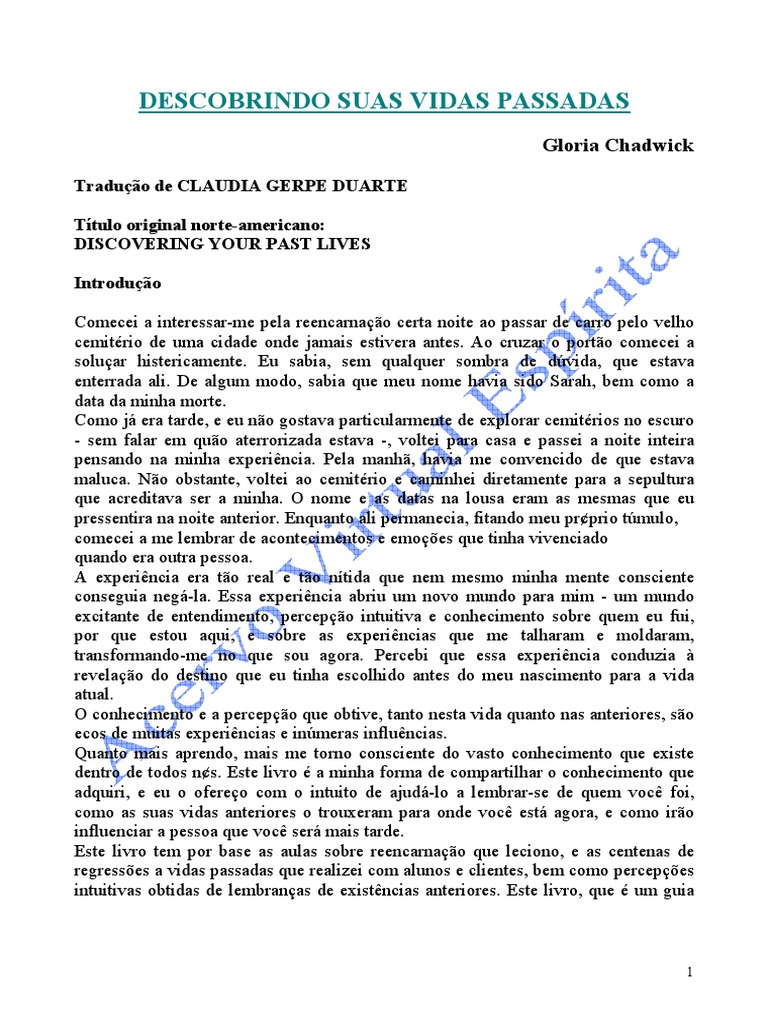 Descobrindo Suas Vidas Passadas (Gloria Chadwick) PDF | PDF ...
