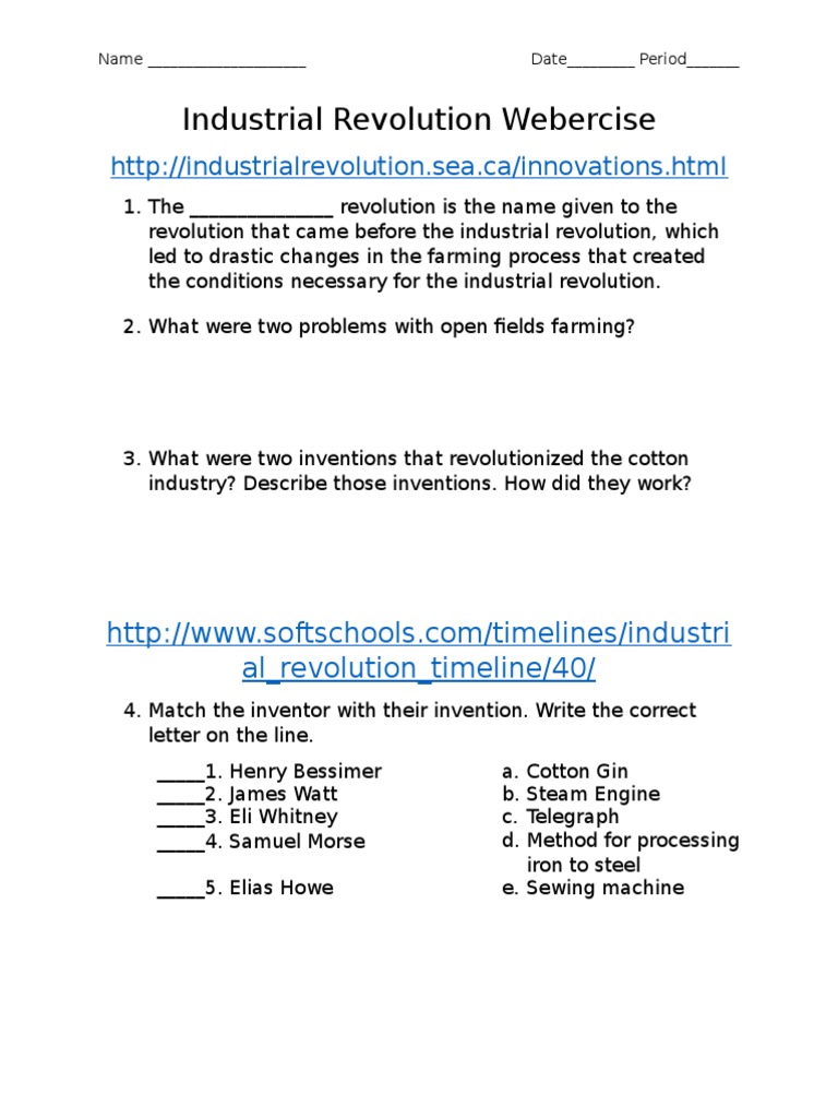 Industrial Revolution Webquest | PDF