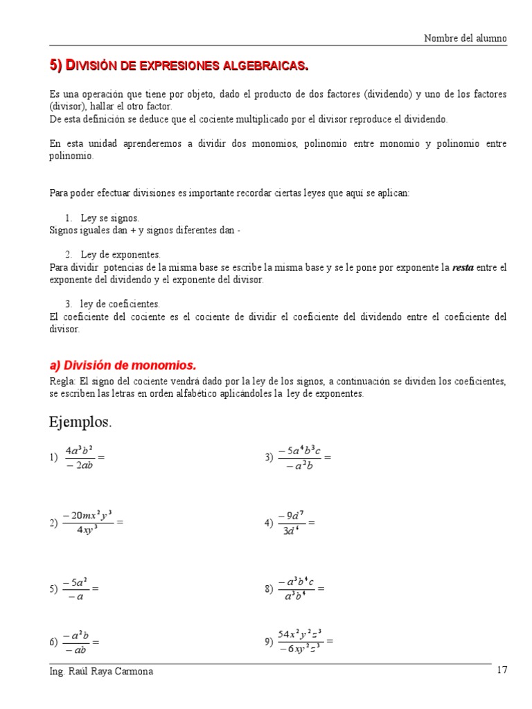 Álgebra 5 División Algebraica | PDF