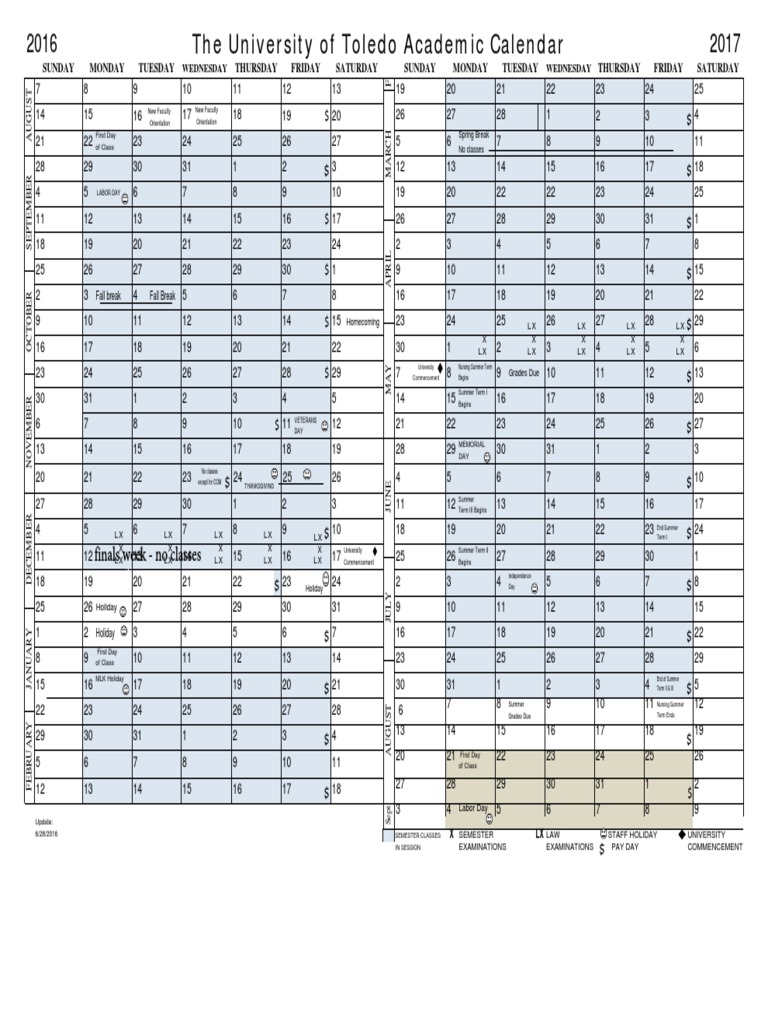 Academic Calendar 2016-2017 6-28-16 One Page | PDF