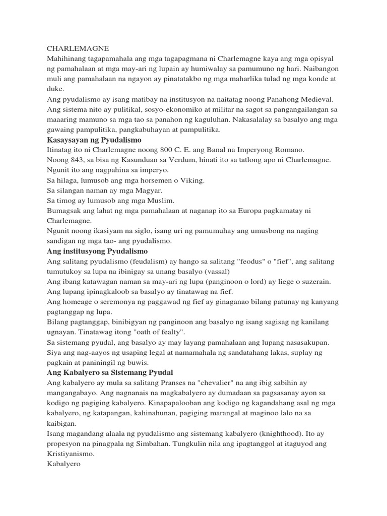 Pyudalismo at Manoryalismo | PDF